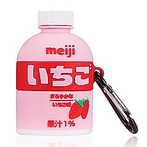 Mulafnxal for Airpod 1&2 Case, Cute Cartoon Unique Silicone Air pods Cover, 3D Funny Kawaii Fashion Fun Cool Keychain Design Stylish Soft Skin Cases Women Girls Teens for Airpods (Strawberry Juice)