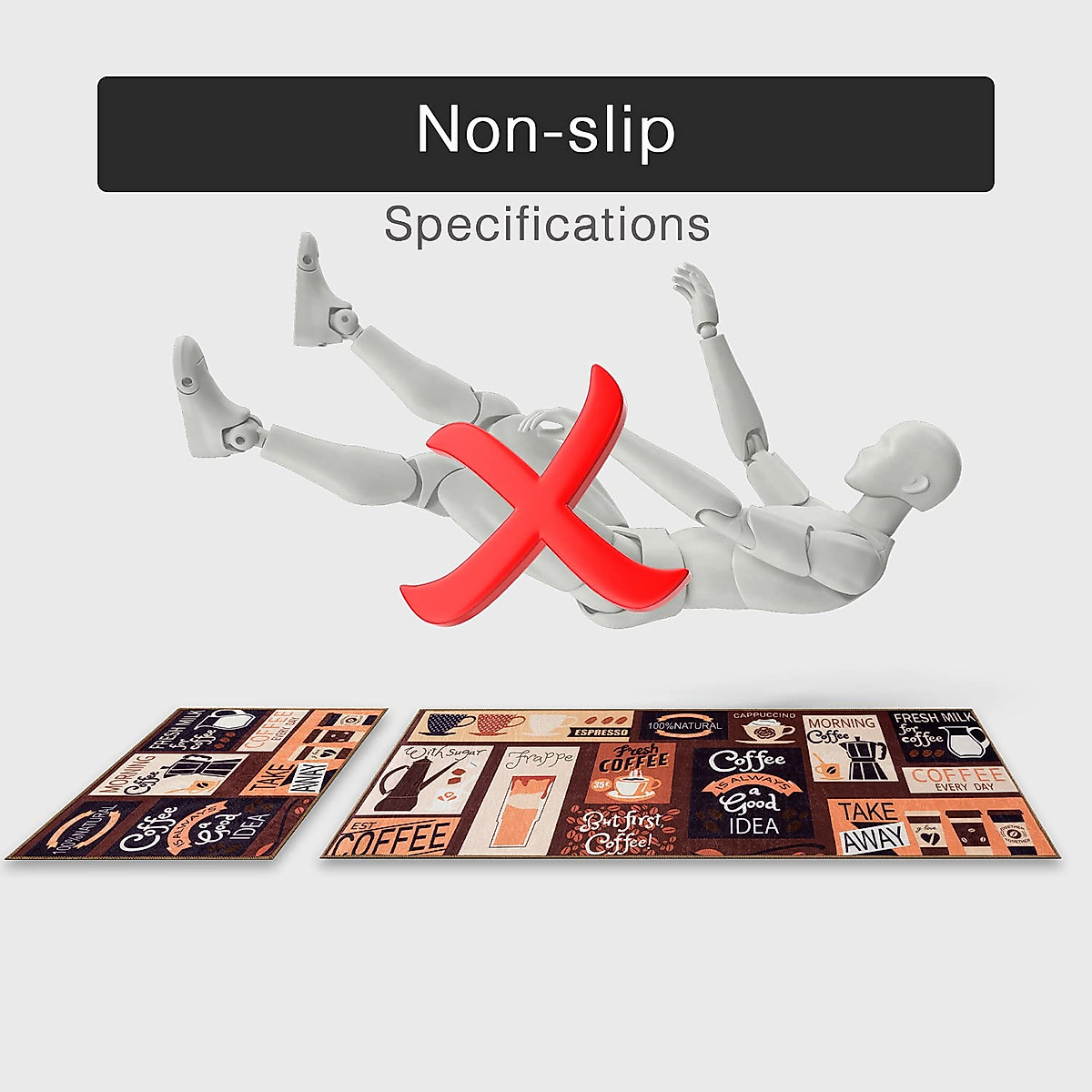 wunderlin Kitchen Rugs Runner Collection Non-Slip Kitchen Washable Rugs for Kitchen Floor Set Carpet Kitchen Rugs Kitchen Decorations Theme Sets of Two (Coffee)