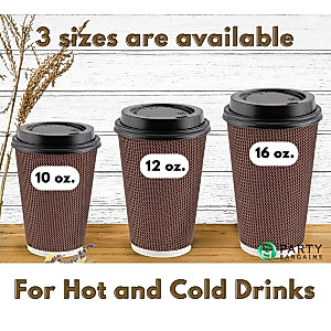 PARTY BARGAINS Ripple Hot Cups with Lids, 16 oz, 40 Count, Brown, Insulated Double Wall, Disposable Paper Coffee Cups, To-Go Cup, Tea, Hot Beverages, No Sleeve Needed