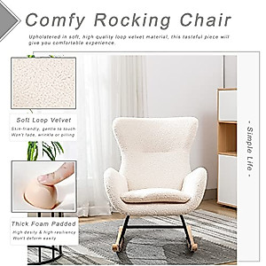 KINFFICT Small Rocking Accent Chair, Uplostered Glider Rocker Armchair for Baby Nursery, Comfy Side Chair for Living Room, Bedroom (Beige), 32D x 26W x 37H in
