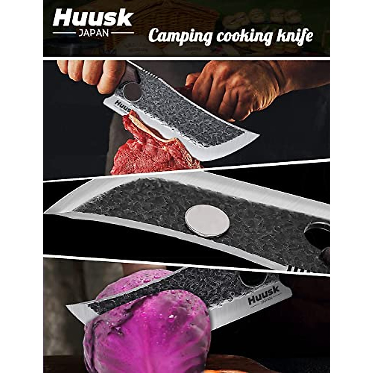 Huusk Upgraded Viking Knives Hand Forged Boning Knife Bundle with Hand Forged Deboning Knife with Sheath
