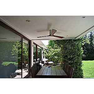 Matthews IR3H-WH-MWH-42 Irene Indoor/Outdoor Damp Rated 42" Flush Mount Ceiling Fan with Remote & Wall Control, 3 Matte White Solid Wood Blades, Gloss White