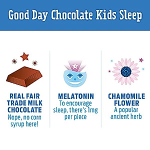 Good Day Chocolate Natural Melatonin for Kids, Sleep Supplement, 1mg Melatonin, Fair Trade and Non-GMO Milk Chocolate, Chamomile, 80 Pieces