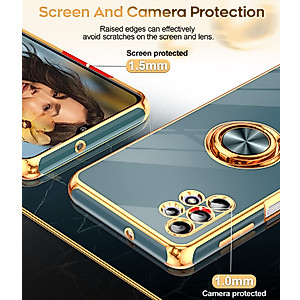 LeYi for Samsung Galaxy A32 5G Case with Tempered Glass Screen Protector [2 Pack] 360° Rotatable Ring Holder Magnetic Kickstand, Plating Rose Gold Edge Protective Case, Grey