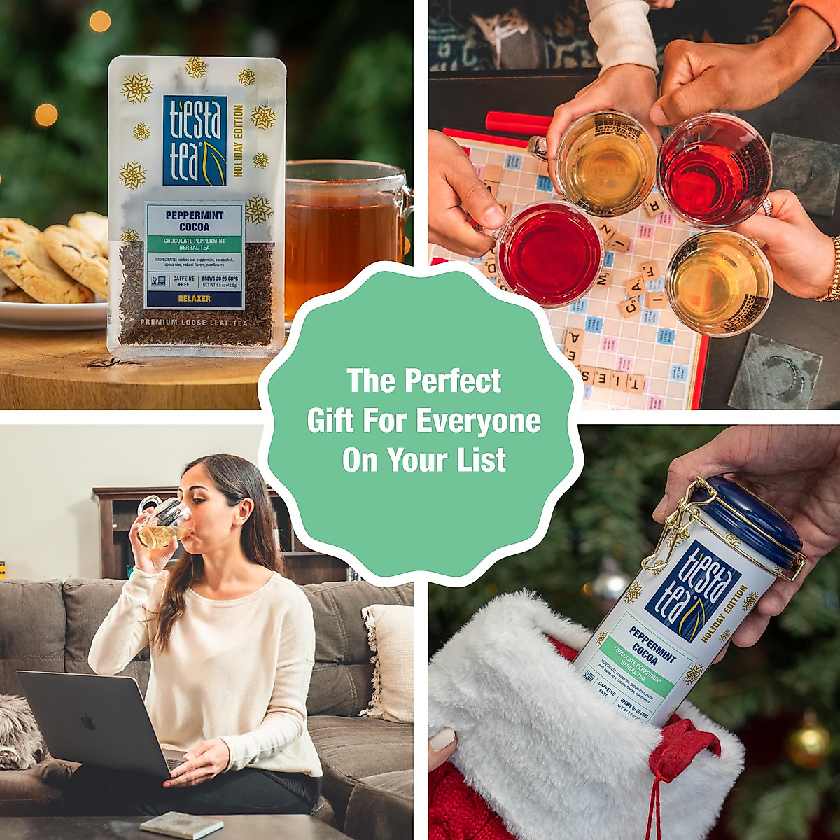 Tiesta Tea - Cozy Peppermint Cocoa | Loose Leaf | Chocolate Peppermint Herbal Tea | Premium Non-Caffeinated Holiday Blend | Make Hot or Iced & Up to 25 Cups | 1.5oz Resealable Pouch