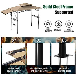 DikaSun Grill Gazebo 11x5 Double Tiered with Extra Shadow BBQ Waterproof Canopy Outdoor Gazebos for Patio, Backyard(Beige)