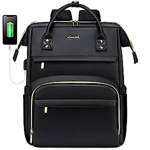 LOVEVOOK Leather Laptop Backpack for Women 17 inch,Travel Backpack Purse Nurse Teacher Backpack Computer Laptop Bag,Professional College Business Work Bags Carry On Backpack with USB Port,Black