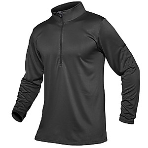 MAGCOMSEN Men's Long Sleeve Active Zipper Shirts Quick Dry Half-Zip Pullovers Tactical Shirt Athletic Shirts for Men Running Shirts Gym Shirts Black