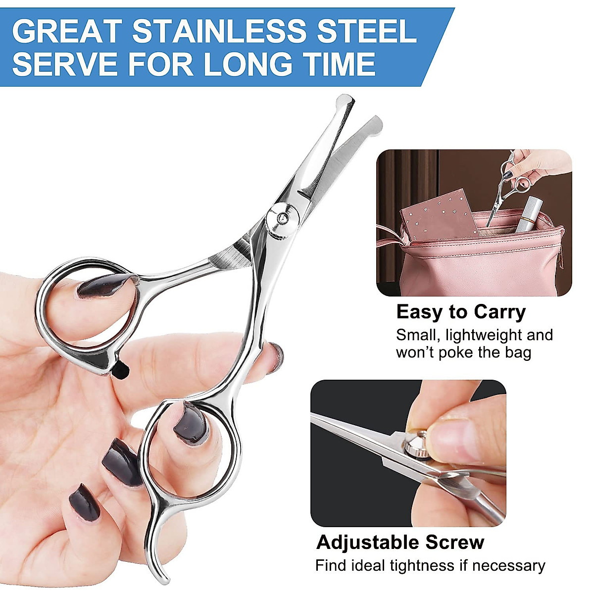 Avenoir Facial Hair Scissors for Men, Professional Mustache & Beard Scissors, Nose Ear Eyebrow Pet Trimming Stainless Steel Scissors(Safety Round Tip Design), Silver, 5.3inx2.16inx0.7in