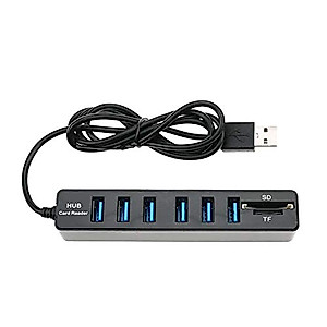 Lysee Data Cables - YuXi USB Hub 2.0 Multi USB 2.0 Hub USB Splitter High Speed 6 Ports Hab TF SD Card Reader All in One for PC Computer Accessories - (Color: Black)