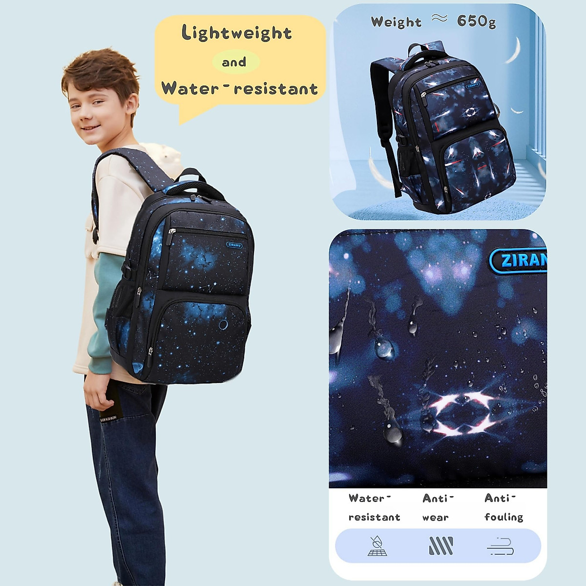 Galaxy School-Bag Backpack with Lunch-Bag for Boys Middle-School Elementary Bookbag