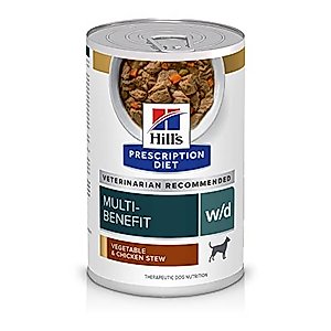 Hill's Prescription Diet w/d Multi-Benefit Digestive/Weight/Glucose/Urinary Management Vegetable & Chicken Stew Wet Dog Food, Veterinary Diet, 12.5 oz. Cans, 12-Pack