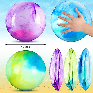 Hungdao 3 Pcs 12 in 15 in 18 in Glow in The Dark Marbleized Bouncy Balls Pool Toys Beach Ball Swimming Pool Balls Inflatable Ball Indoor Outdoor for Playground School(12 Inch)