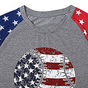 UNIQUEONE Women's American Flag Baseball Printed T-Shirt O-Neck Short Sleeve Causal Tops