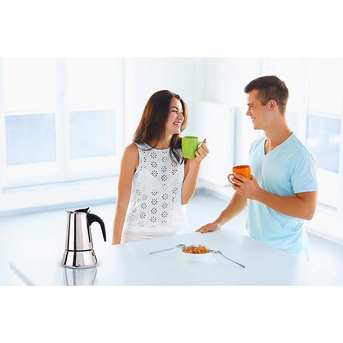 BiggCoffee Stovetop Espresso Maker, Moka Pot, Italian Coffee Maker, Coffee Percolator, Stainless Steel Moca Pots, 4 Cups Coffee Maker 6.76 oz/200Ml (Silver, Black)