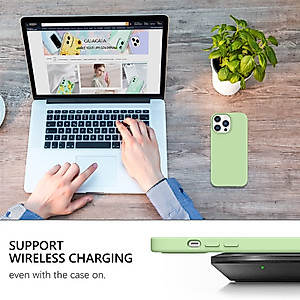 GUAGUA Compatible with iPhone 14 Pro Max Case 6.7 Inch Liquid Silicone Soft Gel Rubber Slim Microfiber Lining Cushion Texture Cover Shockproof Protective Case for iPhone 14 Pro Max, Matcha Green