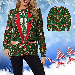 BLUBUKLKUN clip coupon deals Ugly Christmas Sweatshirt for Women Long Sleeve 3D Printed Christmas Print Crew Neck Sweatshirt Top Bohemian (AG, S)