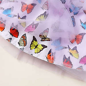 RETSUGO Baby Girls Skirt Top Set Flutter Sleeve Butterfly Shirt Kids Tulle Tutu Dress Toddler 2PC Birthday Party Outfits Purple 7-8 Years