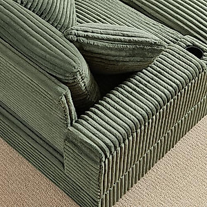 Eafurn Corduroy Upholstered Chaise Lounge Sofa with Movable Ottoman and Cupholders,43.3" w Oversized Singel Chair Convertible Sleeper Sofabed with Detachable Cushions Deep Seat for Living Room Office