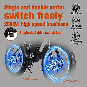 Electric Bike for Adults, LONG SENG 2000W Electric Bikes 26"*4.0''Fat Tire Electric Bicycle Dual Motor 30MPH Electric Mountain Bikes 48V/23Ah Battery Electric Bicycles Hydraulic Disc Brake Ebike Black