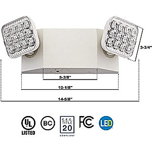 Litufine LED Emergency Lighting Fixtures with 2 LED Heads, Commercial Emergency Light with Battery Backup, UL 924 and CEC Qualified, 120-277 Voltage (1-Pack)