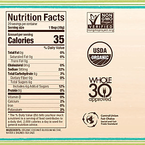 Big Tree Farms Organic Coco Aminos, Original Flavor, Soy Free, Vegan, Gluten Free, Paleo, Certified Kosher, Whole30, Non GMO, Low Glycemic, Low Sodium, Sauce & Marinade Substitute, 10 oz (Pack of 2)