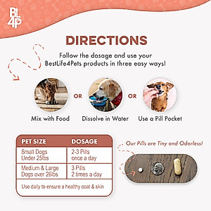 Natural Skin & Coat Supplement for Dogs, Large and Small - Dog Anti Itch Relief for Dry Skin, Rash, Allergy or Irritation - Reduces Shedding, Dandruff and Supports Dog Hair Growth - 400 Small Pills