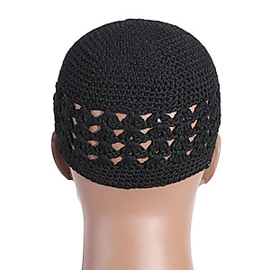 Qovelly 100% Cotton Lattice Crochet Knit Kufi Caps 3 Packed Skull Covers Hat(Set1)