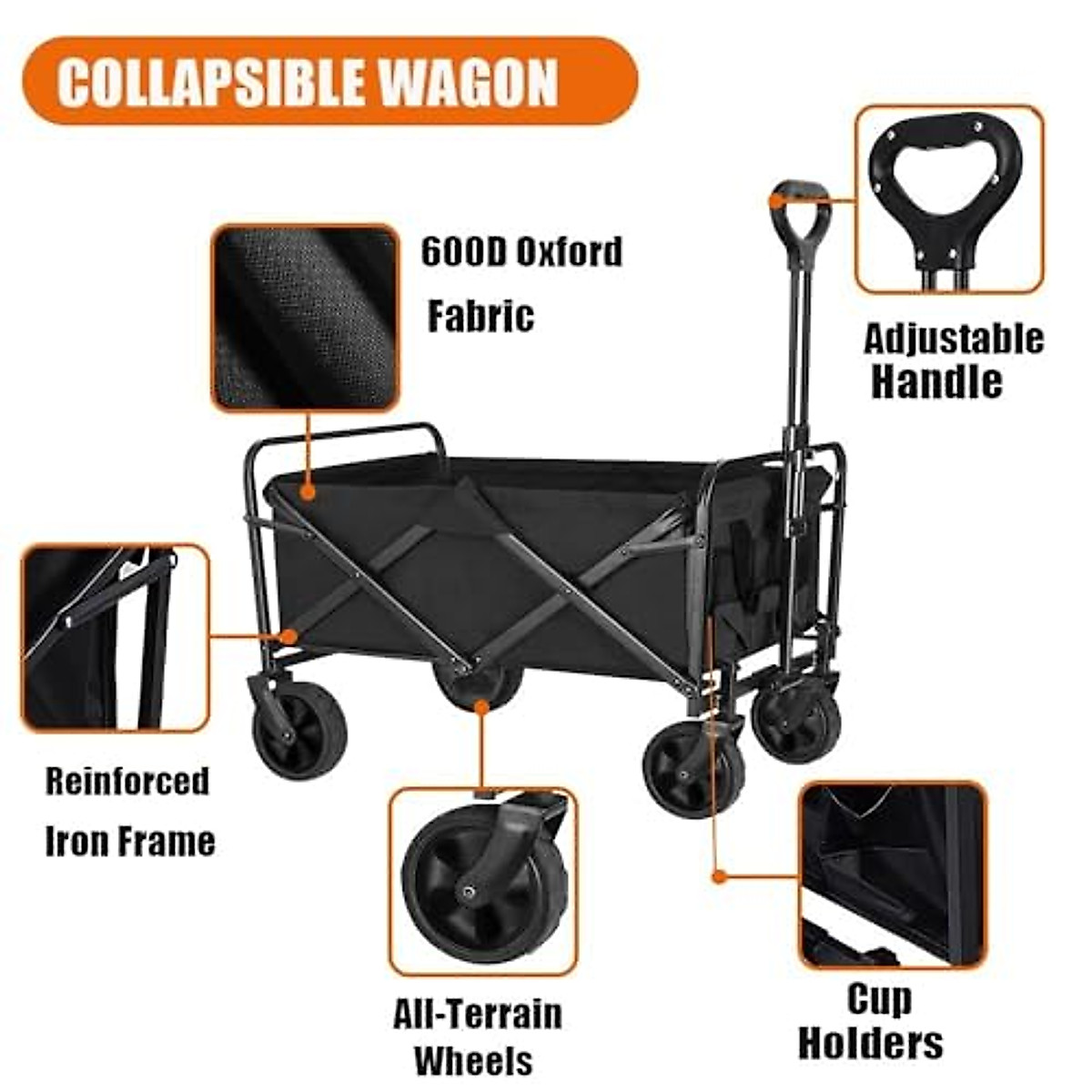ERNZI Camp Wagon, Collapsible Wagon, Grocery cart, Heavy Duty Wagon, Beach Wagon Cart with 350lbs Weight Capacity, Lounge Wagon for Camping Sports Outdoor, Outdoor Utility Vehicle