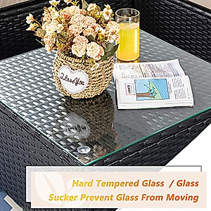 JAMFLY 3-Piece Outdoor Patio Furniture Sofa Set, All-Weather Black Rattan Furniture Sets with Tea Table and Cushions, Wicker Sectional Couch for Backyard, Balcony, Porch or Deck Khaki Black