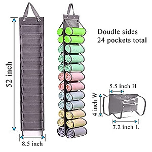 WwillDock Foldable Leggings Organizer Clothes, Legging Storage Bag, 24 Compartments Hanging Closet Organizers Suitable for Jeans, T-Shirts, Leggings, Towels etc (24 pockets, Gray)