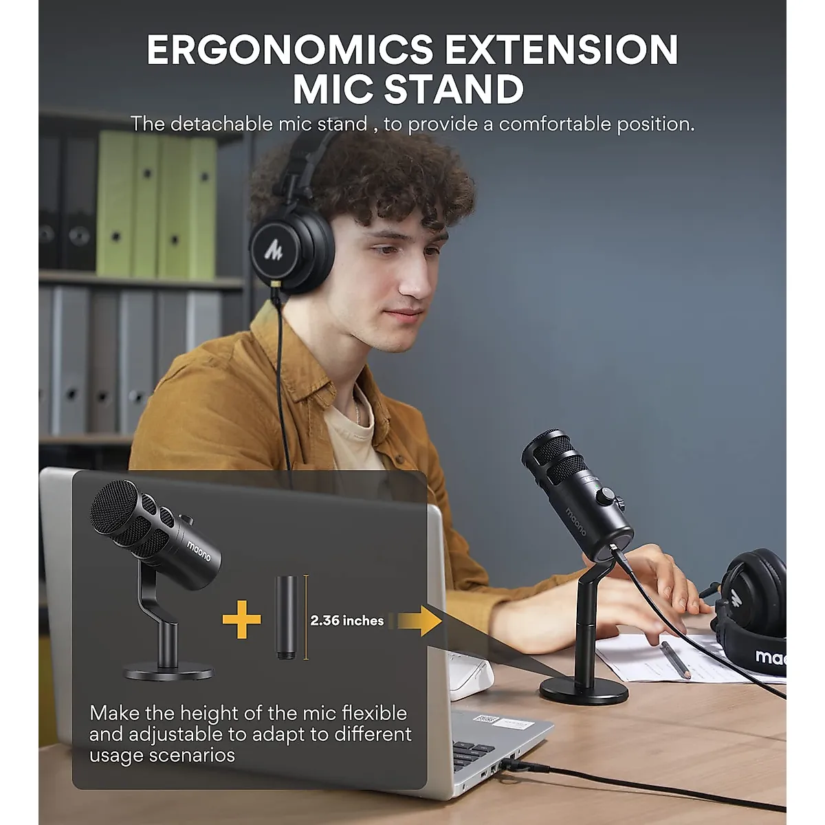 MAONO USB Dynamic Microphone, Podcast Recording Microphone with Gain Knob, Plug & Play, Metal Structure, Voice-Isolating Technology, Cardioid Studio PC Mic for Streaming, Vocal, Home Studio-PD100U