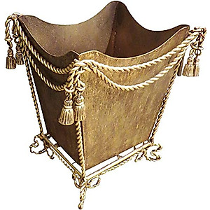 MY SWANKY HOME Luxe Antique Style Gold Iron Waste Basket Swag Tassel Ornate Romantic Bathroom