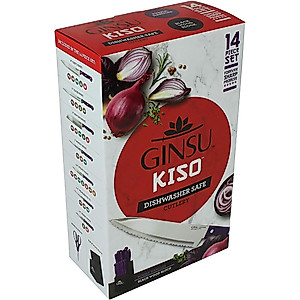 Ginsu Kiso Dishwasher Safe Black 14 Piece Knife Set Block, 9" W x 15" H x 5" D