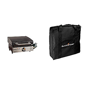 Blackstone 1814 Stainless Steel Propane Gas Portable, 12, 000 BTUs, 17 Inch, Black & 17 inch Griddle Cover and Carry Bag Water Resistant 600D Polyester Heavy Duty Flat top 17'' Gas Grill Cover