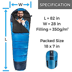Viking Trek 350x Lightweight Adult Sleeping Bag – Warm & Breathable, Compact Camping Gear for Hiking and Backpacking - Camping Essentials - Includes 100% Waterproof Stuff Sack