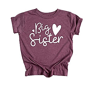 ELLA COLE COMPANY Big Sister Announcement T-Shirt for Toddler Girl- Luxury Cotton Blend Big Sister Shirt Maroon, 2T