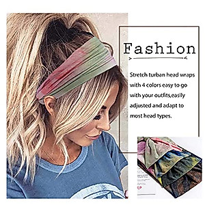 Aceorna Wide Headbands Stretch Turban Knotted Hairbands Elastic Yoga Workout Sweatband Running Sport Head Scarf Large African Head Wraps for Women 4 Pcs (Set A)