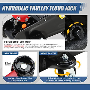 Auto Dynasty 2 Ton Floor Jack with Jack Stands, Heavy Duty Steel Hydraulic Racing Floor Jack with Single Piston Quick Lift Pump, Hydraulic Trolley Service Car Jack, Red/Black