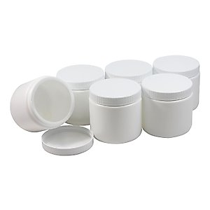 Pinnacle Mercantile Plastic Containers with Screw on Lids 16 oz Quart Hot or Cold Freezable Food Ice Cream Jars White BPA Free Set of 6