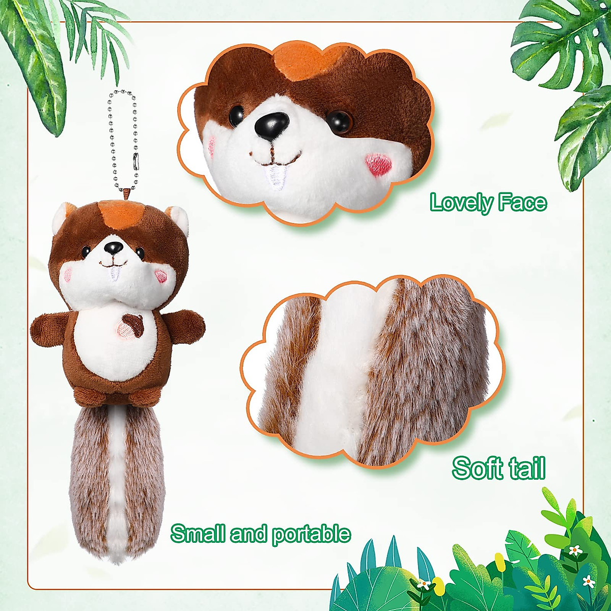 Threan 6 Pcs Woodland Animal Jungle Animal 4 Inch Small Plush Toy Forest Safari Stuffed Animals Set, Panda, Raccoon, Sloth, Big Tail Squirrel, Fox, Hedgehog Animals for Kids Student Award