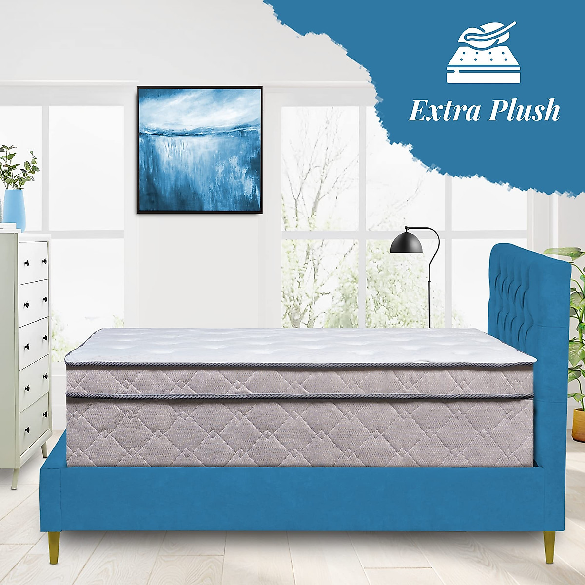 Greaton 13" Extra Plush Bed Mattress, Comfortable Supportive Eurotop Foam Encased Mattresses for Better Body Posture and Positioning, Relieves Pain and Aches, Full XL