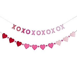 SUNBEAUTY XOXO Heart Garland Banner Valentines Day Decorations Red and Pink Valentines Banner XOXO Banner Heart Garland for Wedding Proposal Engagement Bachelorette Party Decor (XOXO)