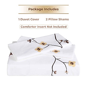 Superior Blossom Embroidered Floral Duvet Cover Set, Long-Staple Cotton, King/Cal King, White