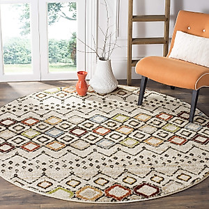 SAFAVIEH Amsterdam Collection Area Rug - 9' Round, Ivory & Multi, Moroccan Boho Design, Non-Shedding & Easy Care, Ideal for High Traffic Areas in Living Room, Bedroom (AMS108K)