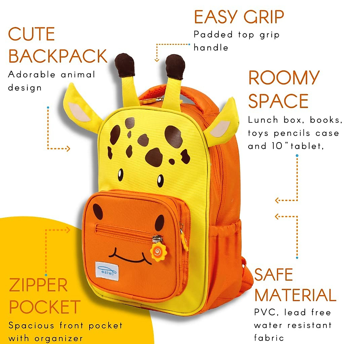 TWISE SIDE-KICK PRESCHOOL BACKPACK FOR KIDS AND TODDLERS (GIRAFFE)