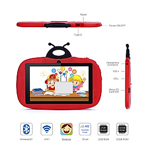 C idea 7 Inch Tablets for Kids,Android 12 Kids Tablet Age 2-5,32GB ROM+1TB Storage Expandable,Iwawa Pre-Installed Small Smart Kids Tablets for Girls Boys Children Educational(Ladybug)