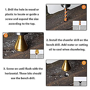 Hotiko 4pcs Countersink Chamfer Hole Drill Bit for Metal Wood Aluminum Iron Plastic Plate-90 Degree Titanium HSS 4241
