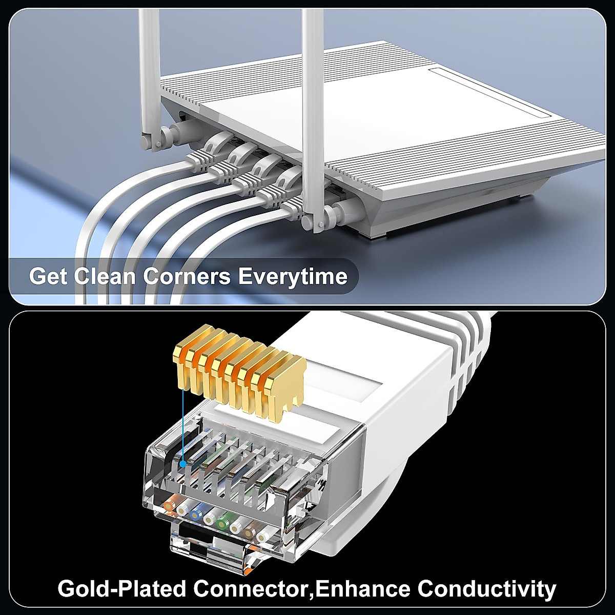 Cat 6 Ethernet Cable 1ft (6 Pack) (at a Cat5e Price but Higher Bandwidth) Flat Internet Network Cable - Cat6 Ethernet Patch Cable Short - White Cat6 Computer Cable with Snagless RJ45 Connectors