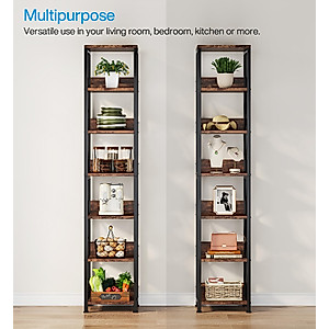 Tribesigns 6-Tier Bookshelf Storage Shelves: 75 Inches Tall Narrow Bookcase with Heavy Duty Metal Frame, Skinny Open Storage Display Rack for Living Room, Bedroom, Kitchen, Bathroom, Brown